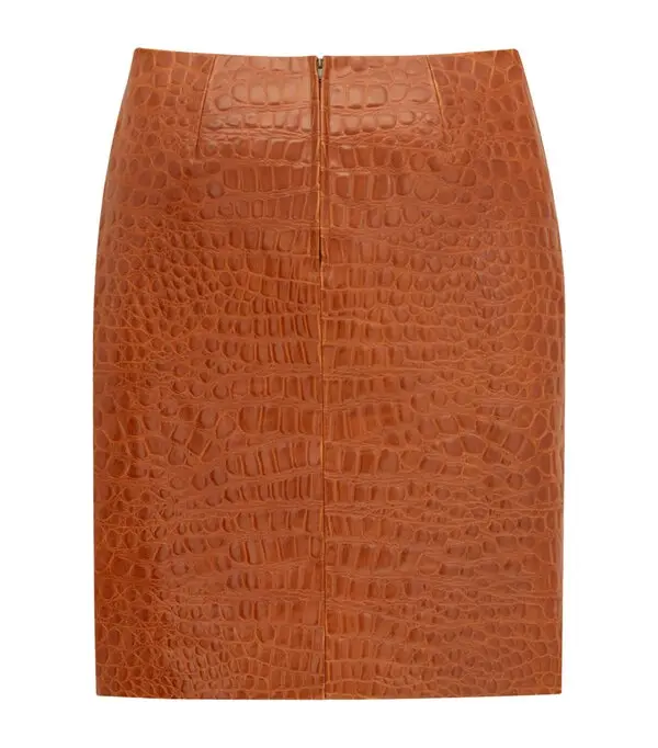 Saint Laurent Leather Croc-embossed Mini Pencil Skirt