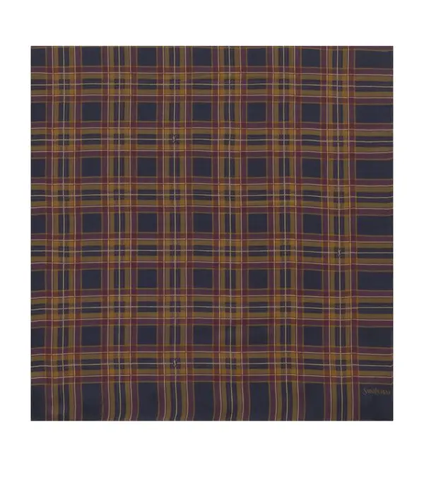Saint Laurent Silk Check Grand Carre Scarf - Blue