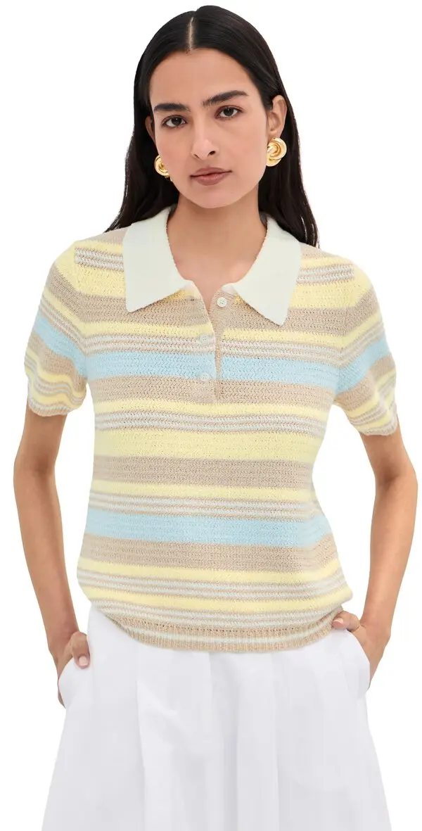 LE BOP Striped Boucle Knit Polo - Sand Multi