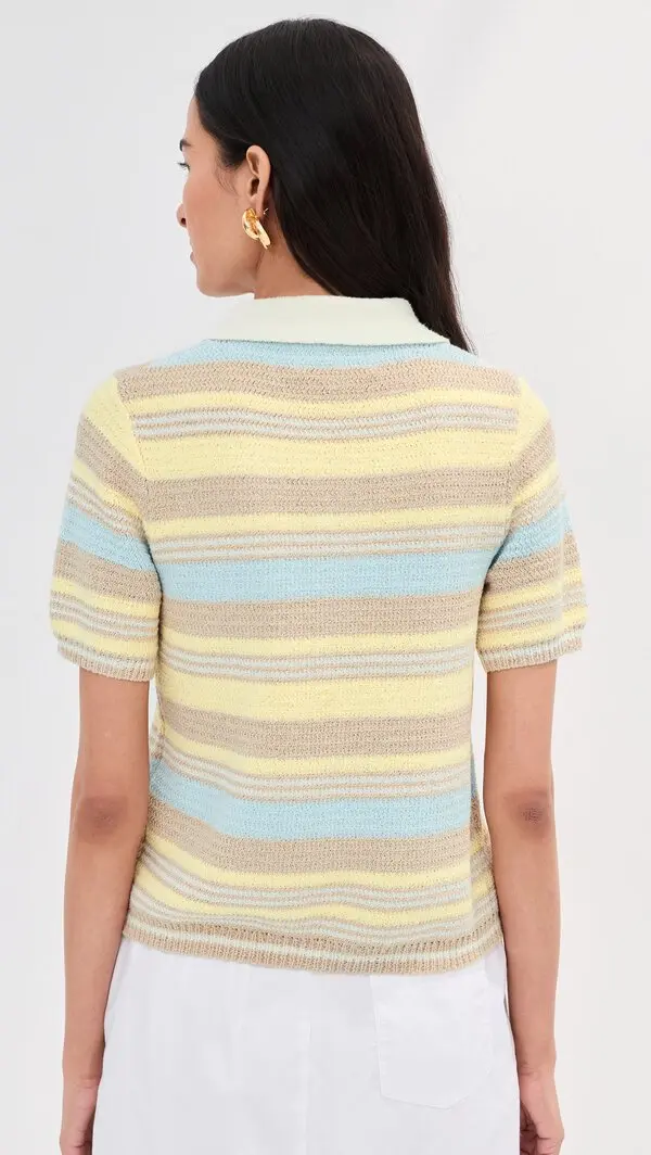LE BOP Striped Boucle Knit Polo Shirt - Sand Multi