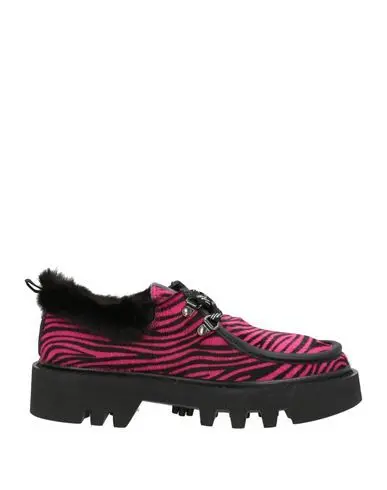 PANCHIC Zebra-print Calf Hair Lace-up Shoes With Plush Trims - Fuchsia