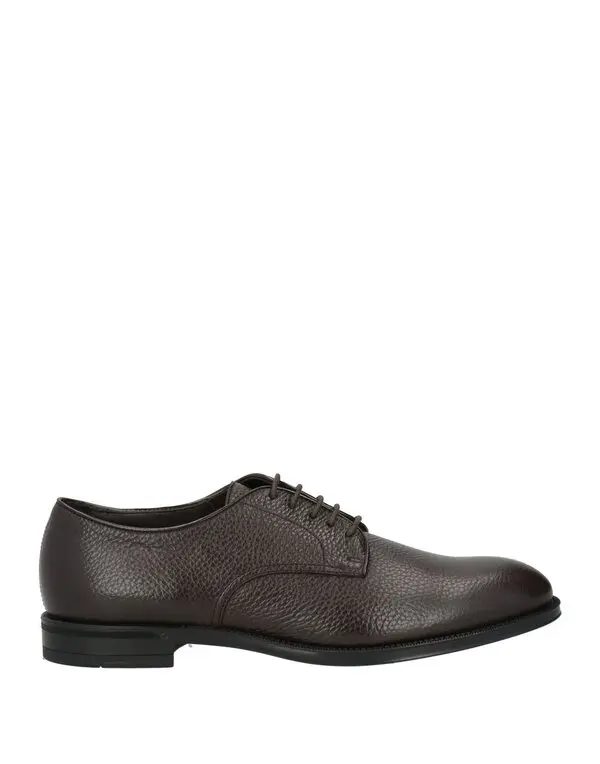 DOUCAL'S Lace-up Derby Shoes In Pebbled Leather - Brown