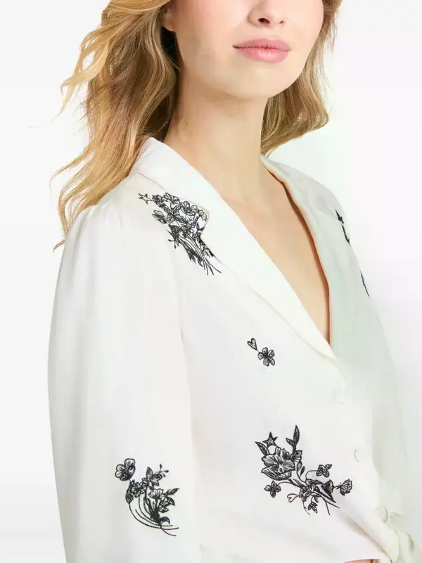 Cinq À Sept Floral-embroidered Tie-front Top