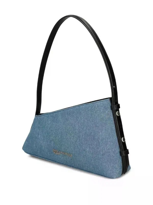 Karl Lagerfeld Denim Shoulder Bag With Logo Plaque