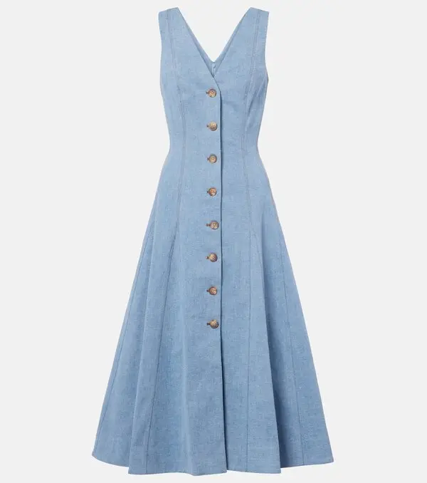 Veronica Beard Lou Pleated Denim Midi Dress - Blue
