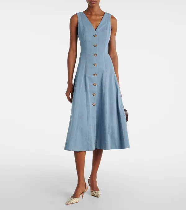 Veronica Beard Lou Pleated Denim Midi Dress