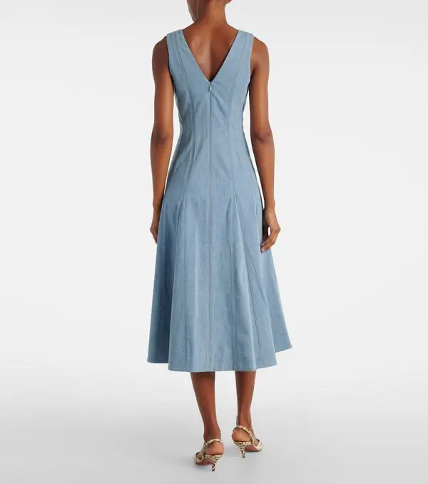 Veronica Beard Lou Pleated Denim Midi Dress