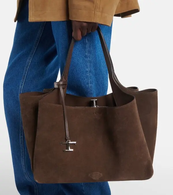 TOD'S Leather Suede Tote Bag - Brown