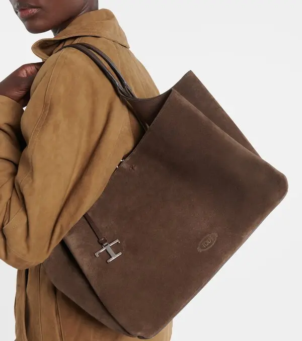 TOD'S Leather Suede Tote Bag - Brown