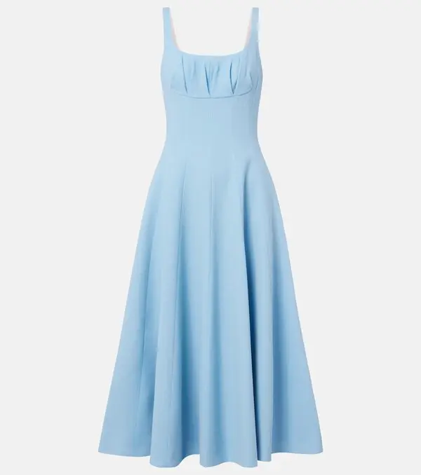 EMILIA WICKSTEAD Collins Pleated Wool Crêpe Midi Dress - Blue