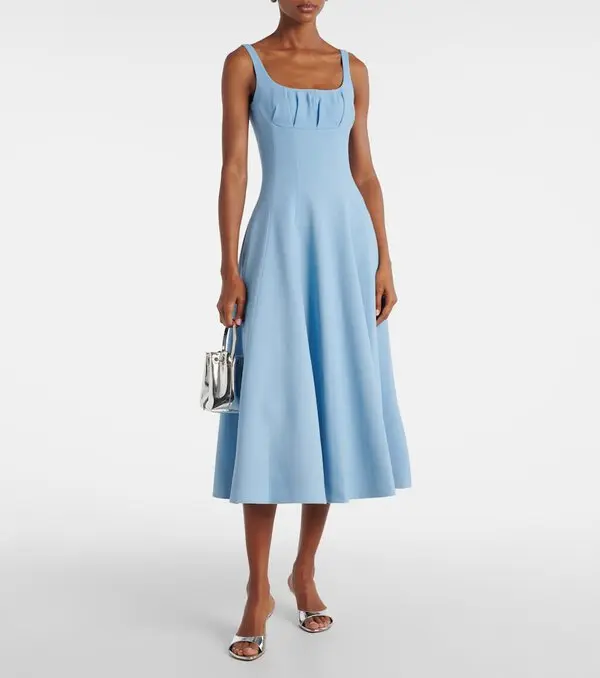 EMILIA WICKSTEAD Collins Pleated Wool Crêpe Midi Dress - Blue