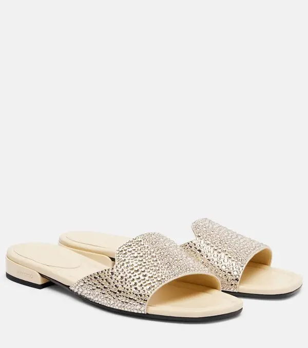 JIMMY CHOO Dina Embellished Satin Slides - Beige