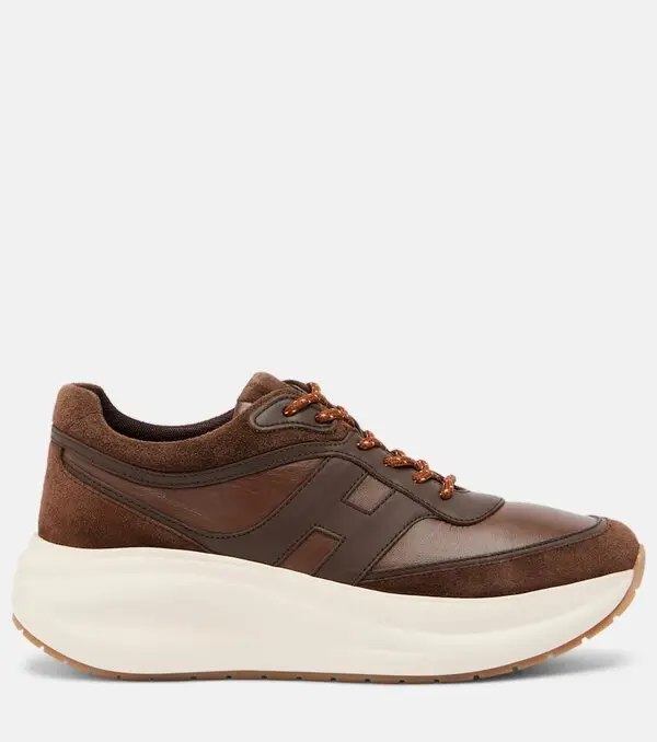 Hogan H696 Leather Platform Sneakers - Brown