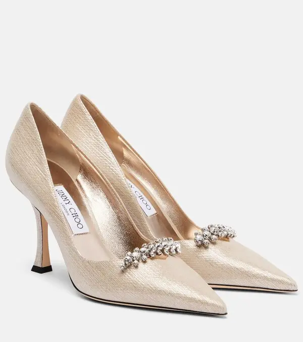 JIMMY CHOO Belinda 90 Metallic Leather Pumps - Gold