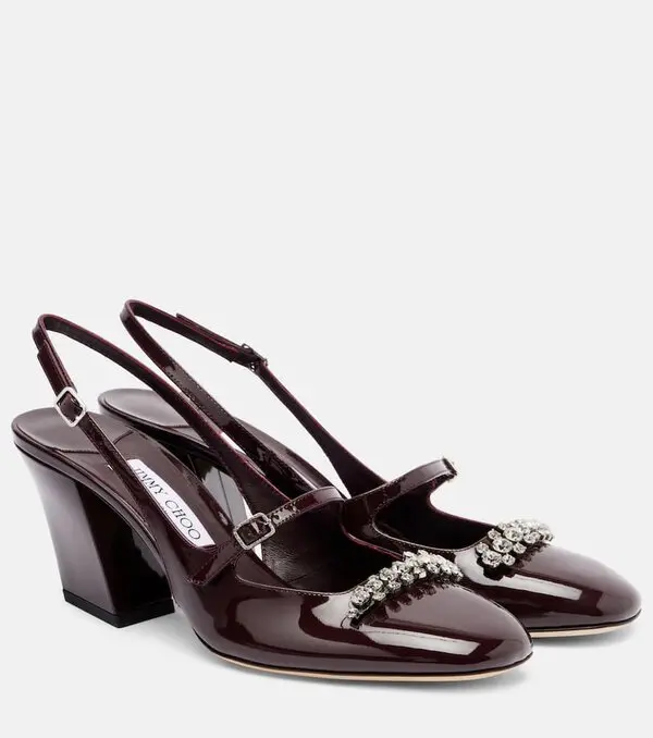 JIMMY CHOO Belinda 70 Patent Leather Slingback Pumps - Burgundy