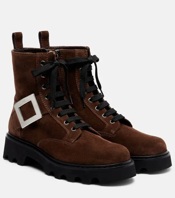 ROGER VIVIER Suede Lace-up Ankle Boots - Brown