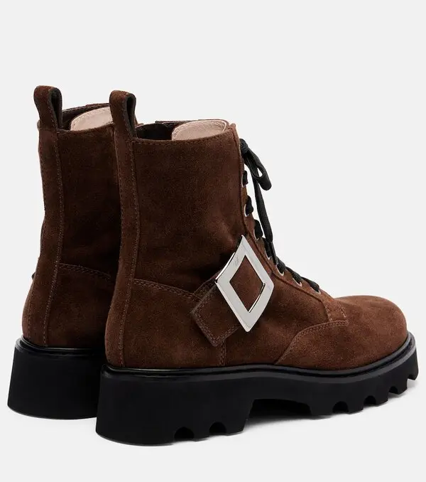 ROGER VIVIER Suede Lace-up Ankle Boots - Brown