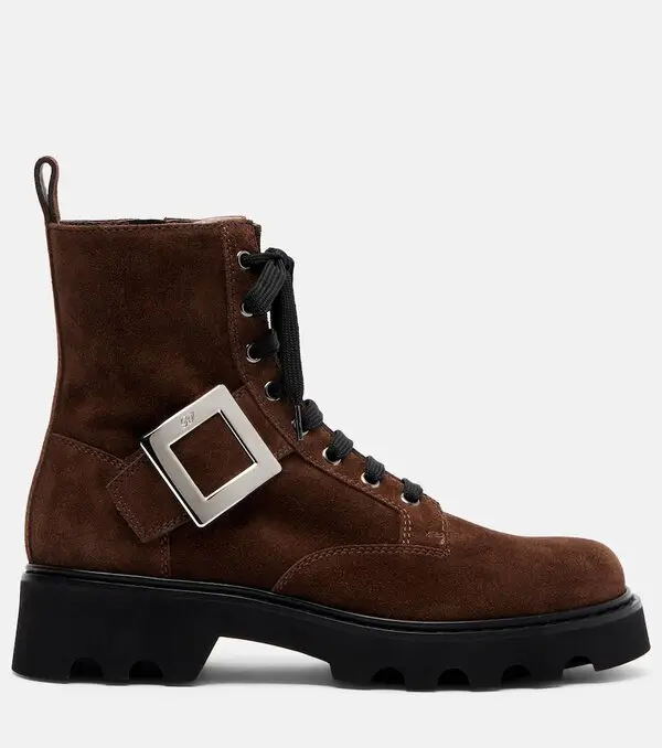 ROGER VIVIER Suede Lace-up Ankle Boots - Brown