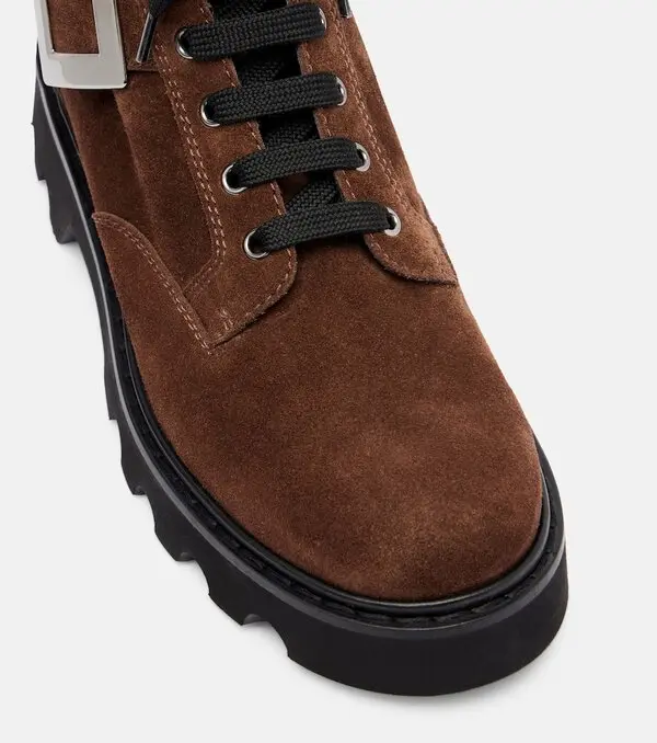 ROGER VIVIER Suede Lace-up Ankle Boots - Brown