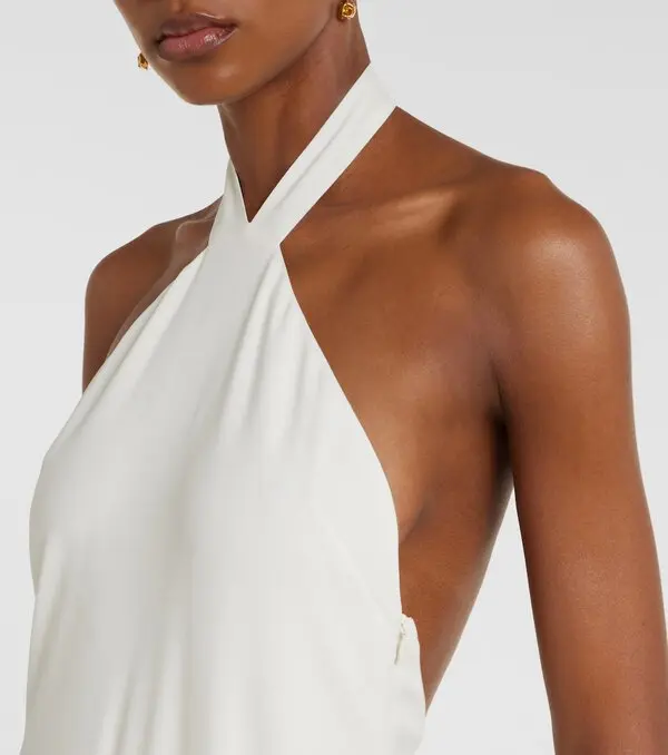TALLER MARMO Meteora Fringed Halterneck Gown - White