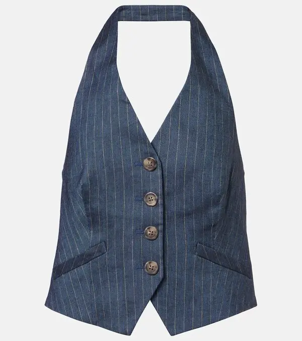 Veronica Beard Arabella Pinstripe Linen-blend Vest - Blue