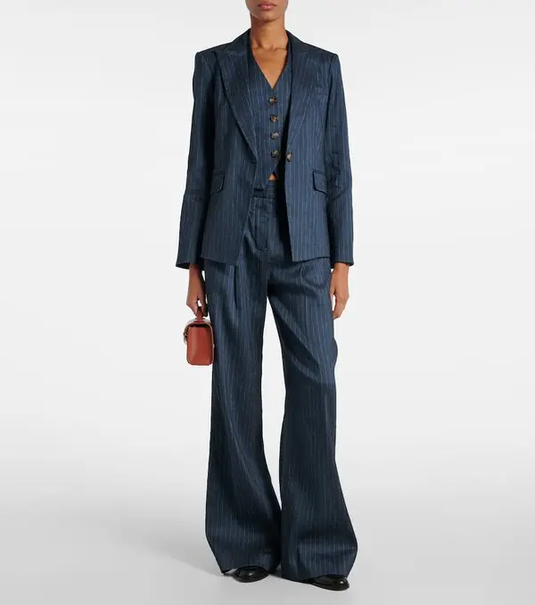 Veronica Beard Arabella Pinstripe Linen-blend Vest - Blue