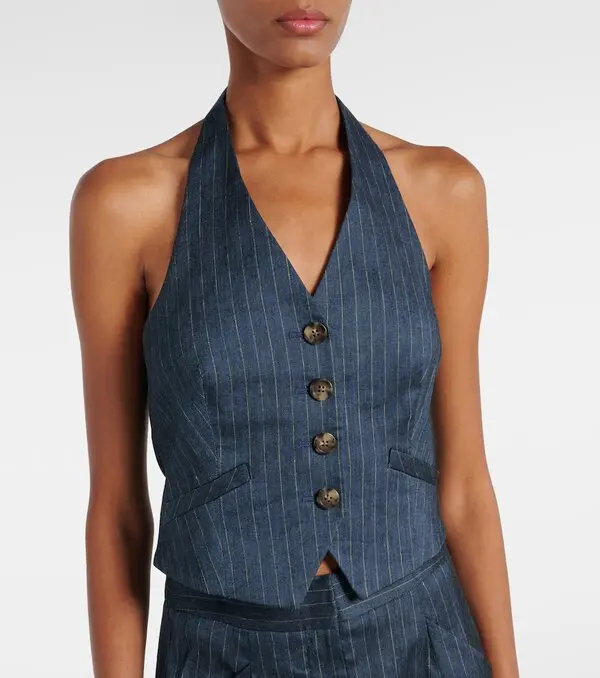 Veronica Beard Arabella Pinstripe Linen-blend Vest - Blue