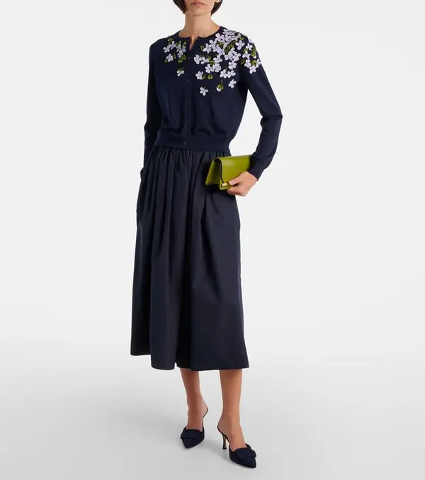 Carolina Herrera Embroidered Silk And Cotton Cardigan - Blue