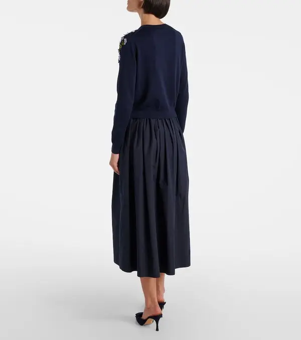 Carolina Herrera Embroidered Silk And Cotton Cardigan - Blue