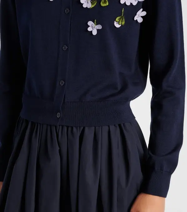 Carolina Herrera Embroidered Silk And Cotton Cardigan - Blue