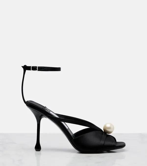JIMMY CHOO Siva 95 Embellished Satin Sandals - Black
