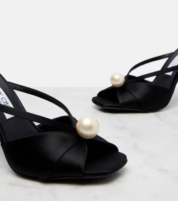 JIMMY CHOO Siva 95 Embellished Satin Sandals - Black