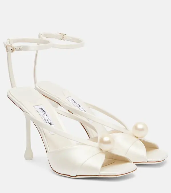 JIMMY CHOO Siva 95 Embellished Satin Sandals - White