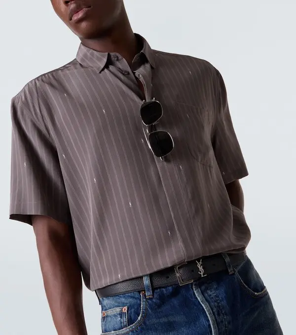 Saint Laurent Cassandre Silk Crêpe De Chine Shirt - Grey