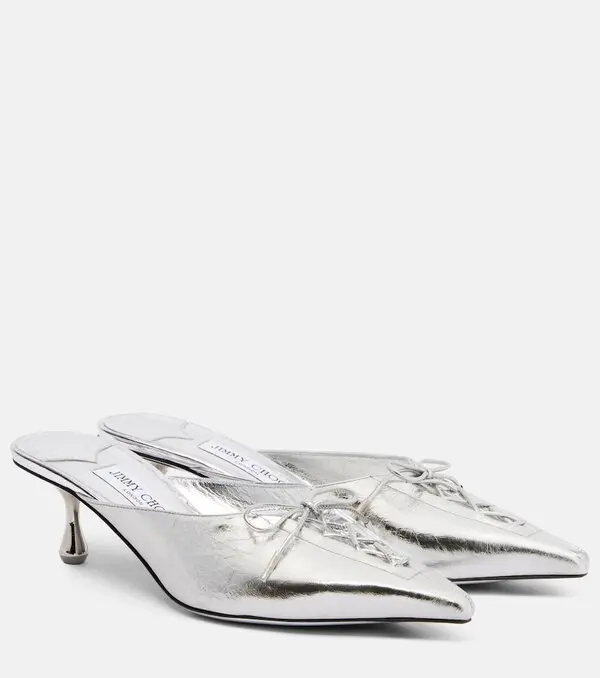 JIMMY CHOO Scarlett 50 Metallic Leather Mules - Silver