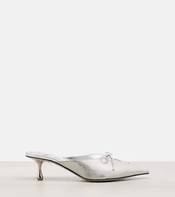 JIMMY CHOO Scarlett 50 Metallic Leather Mules - Silver