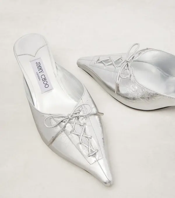 JIMMY CHOO Scarlett 50 Metallic Leather Mules - Silver