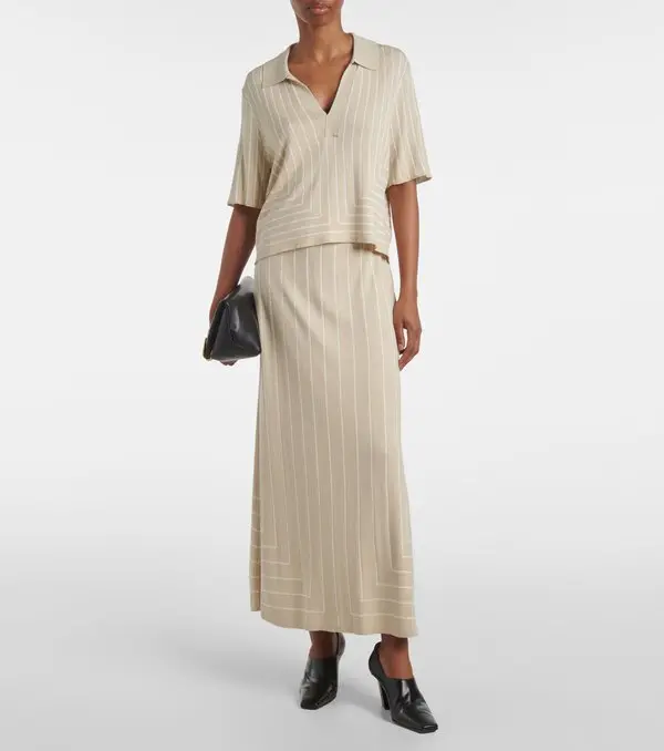 JOSEPH Striped Cotton And Silk Maxi Skirt