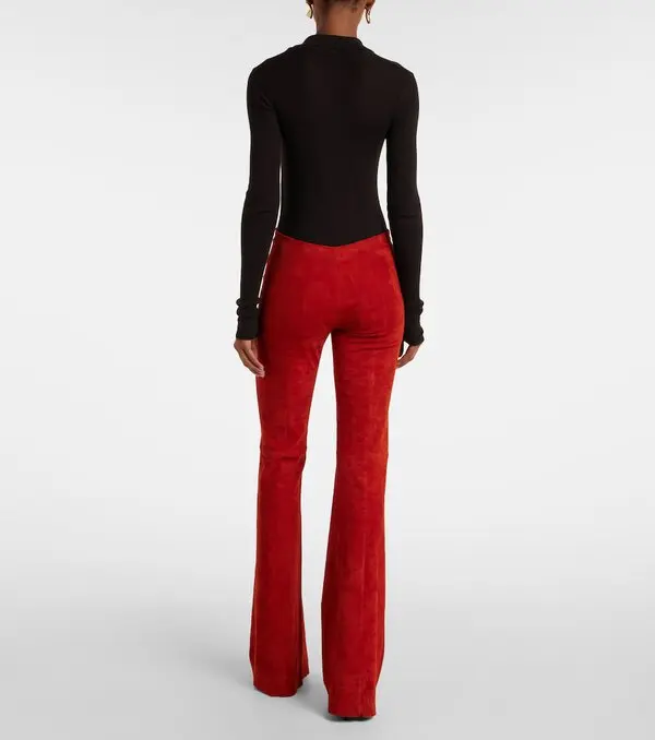 Stouls Gege High-rise Suede Flare Pants - Red