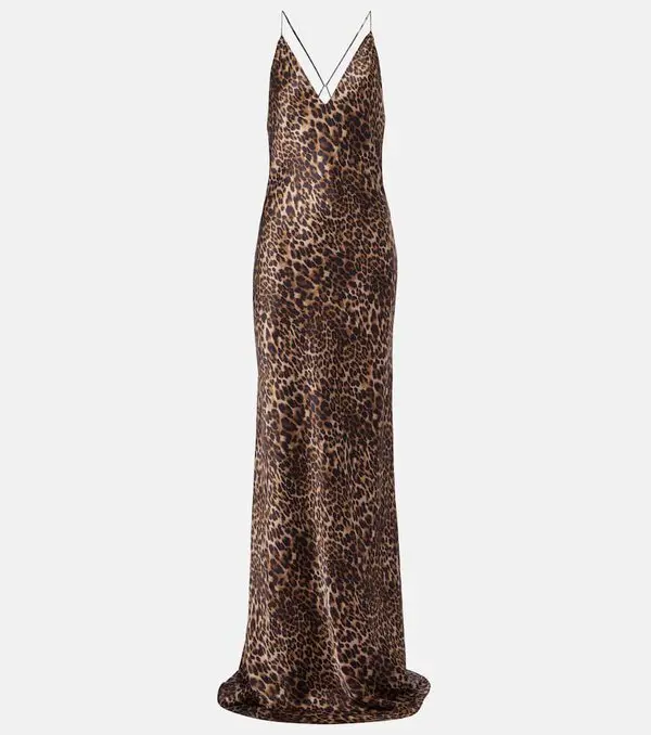 NILI LOTAN Ira Leopard-print Silk Gown - Brown