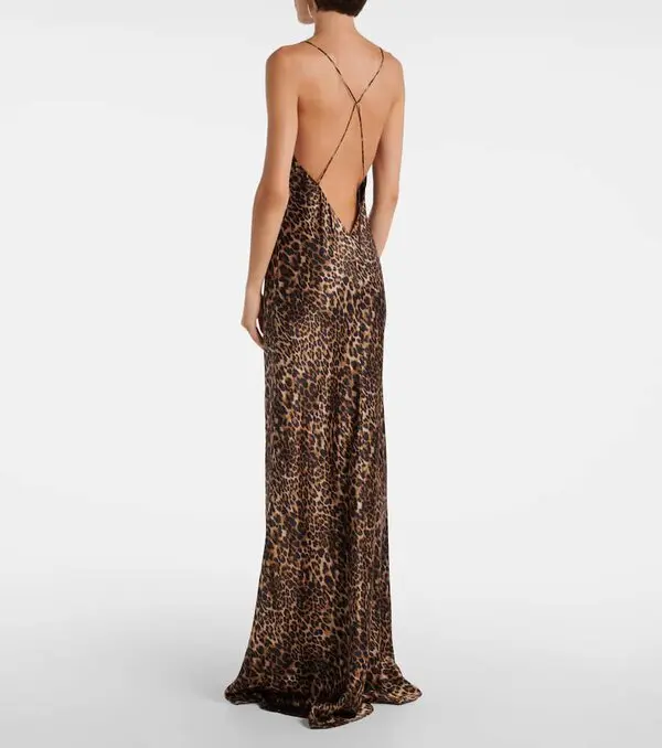 NILI LOTAN Ira Leopard-print Silk Gown - Brown