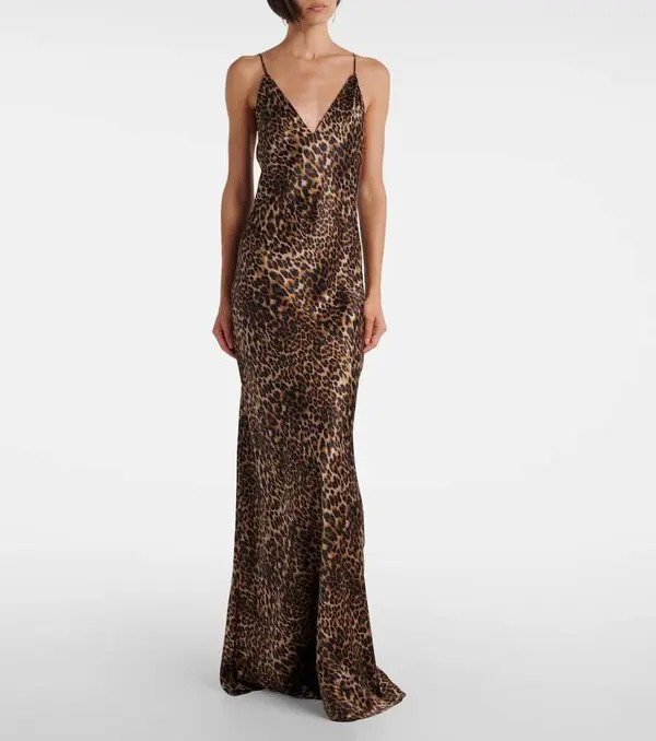 NILI LOTAN Ira Leopard-print Silk Gown - Brown