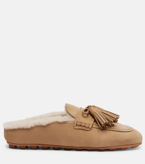 Hogan H693 Shearling-lined Leather Mules