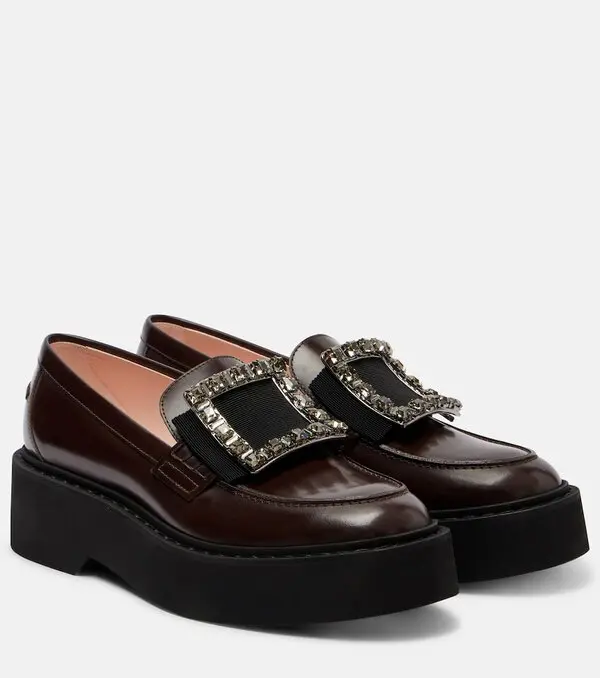ROGER VIVIER Viv' Rangers Leather Platform Loafers - Black