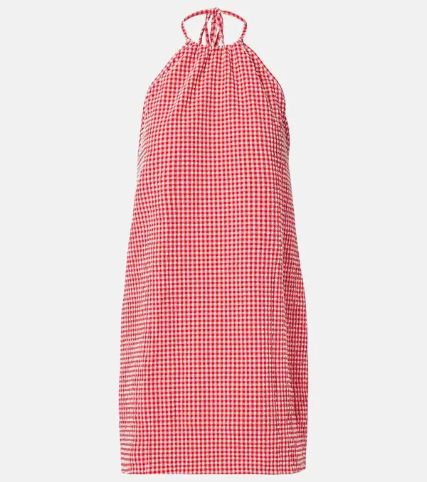 Hunza G Gingham Seersucker Halterneck Mini Dress - Red