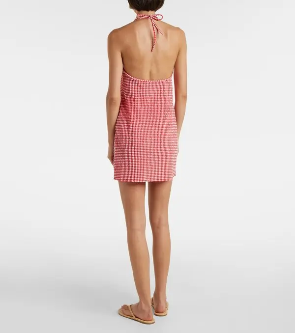 Hunza G Gingham Seersucker Halterneck Mini Dress - Red