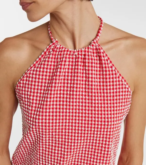 Hunza G Gingham Seersucker Halterneck Mini Dress - Red