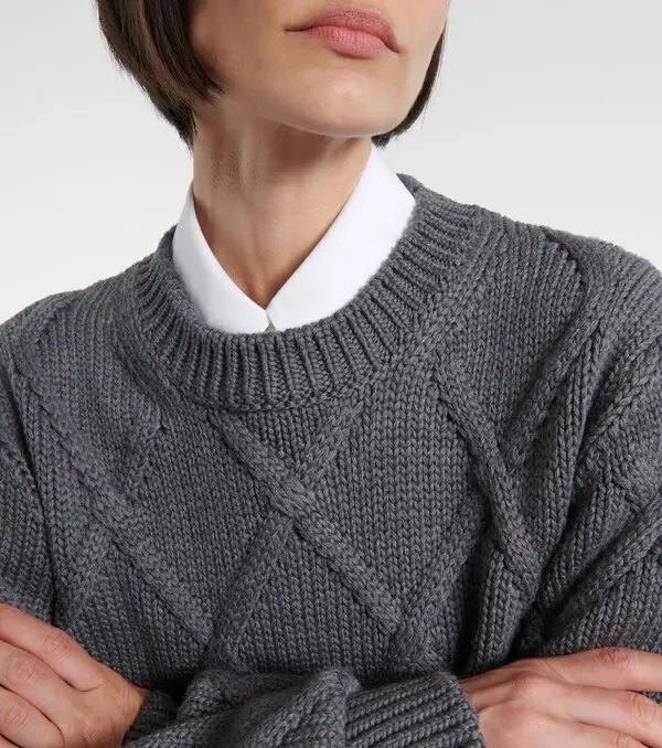 JIL SANDER Cable-knit Virgin Wool Sweater - Grey
