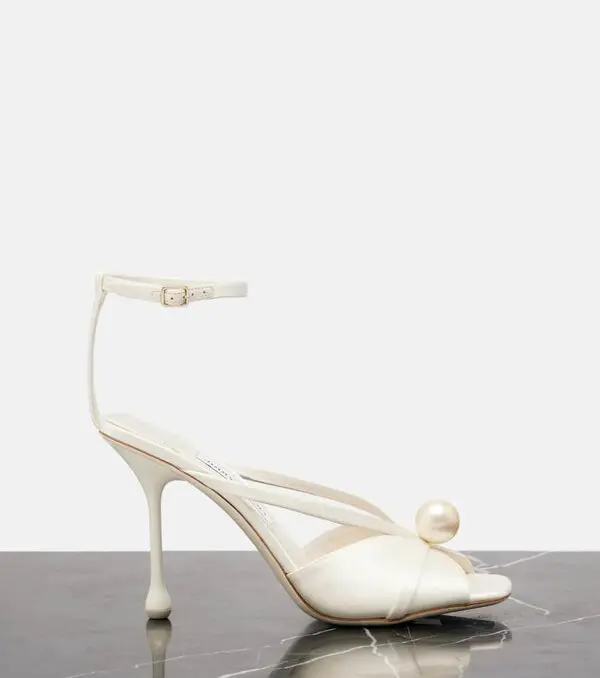 JIMMY CHOO Siva 95 Embellished Satin Sandals - White