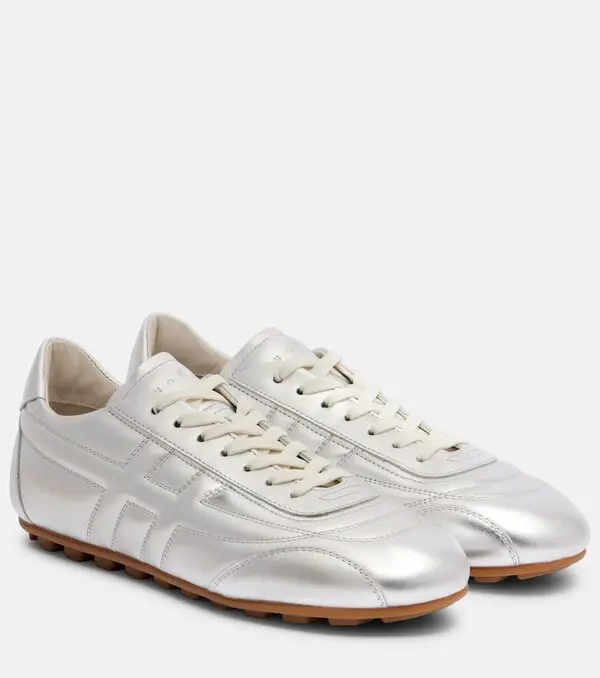 Hogan Olympia Metallic Leather Sneakers - Silver